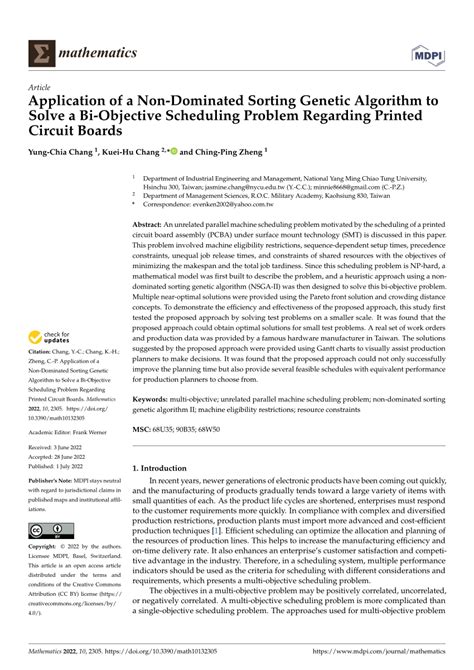 pdf application of a non dominated sorting genetic algorithm to solve