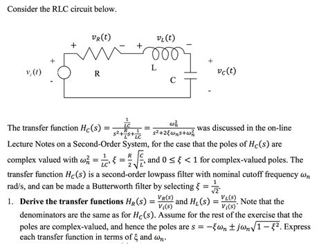 Solved Consider The Rlc Circuit Below Vr T Vl T Vc T 2