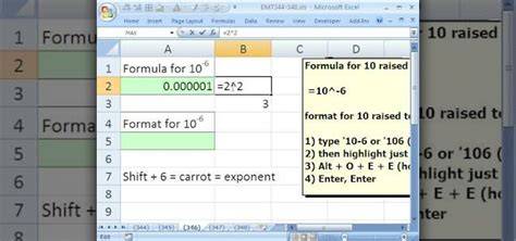 how to format numbers to display exponents in microsoft