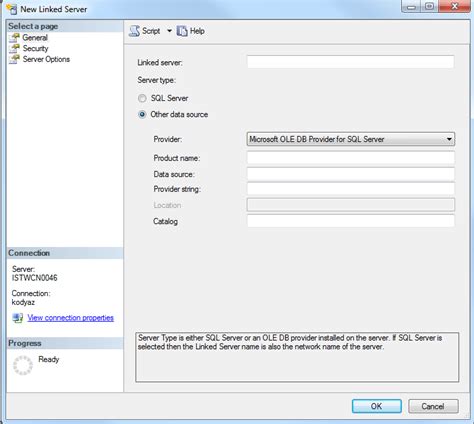 how to add sql server linked server on sql server 2012