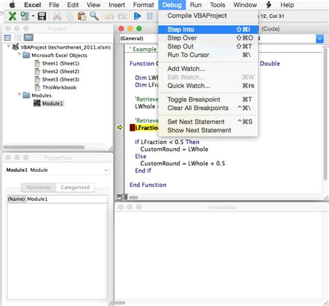 ms excel 2011 for mac step into vba code