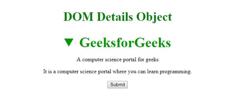 html dom details object geeksforgeeks
