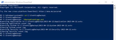powershell script to backup windows event logs and cleanup