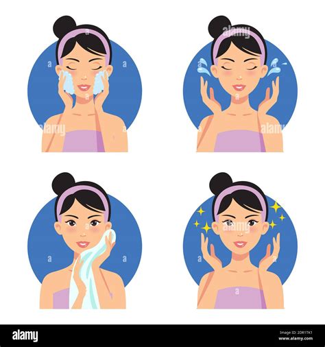 Skin Care Face Cleanse Washing Beauty Regimen Vector Illustration Stock