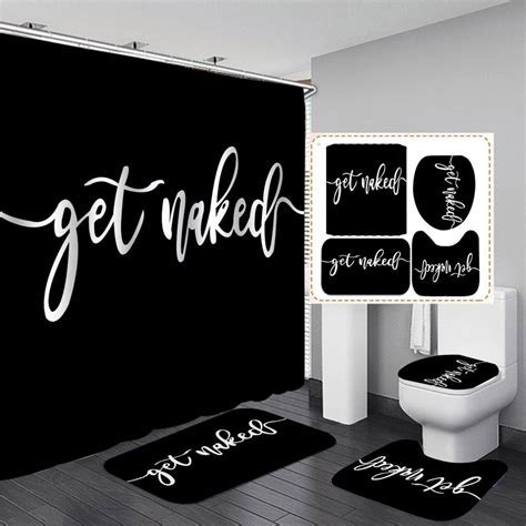 Get Naked Bathroom Shower Curtain With Mat Sets Letter Print 4 Piece S
