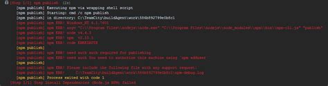node js npm publish not working in team city stack