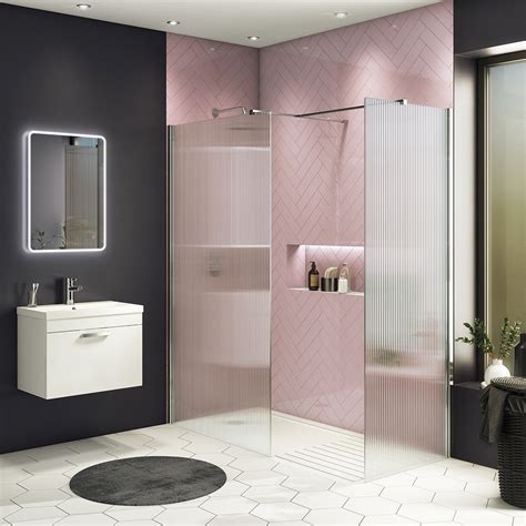 Arezzo Fluted Glass Chrome Profile Wetroom Screen Square Support Arm