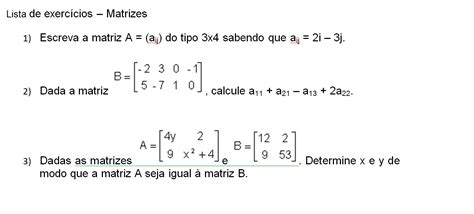 Lista De Exercicios De Matrizes Resolvidos Ensino