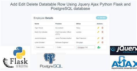 add edit delete datatable row using jquery ajax python flask and
