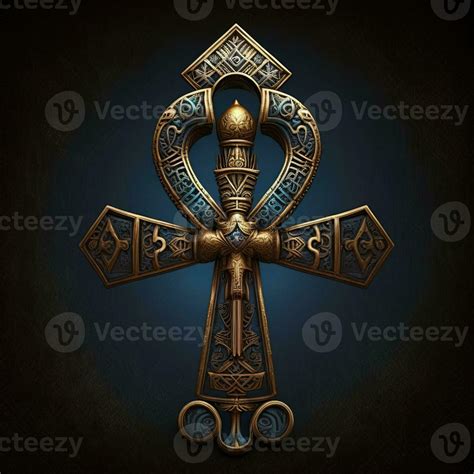 Ancient Golden Ankh Symbol Isolated On Dark Background Illustration Of
