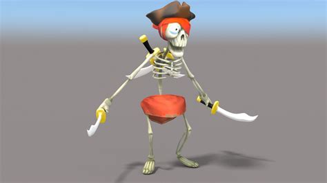 3d Model Cartoon Pirate Skeleton Vr Ar Low Poly Obj 3ds Fbx Mtl Tga