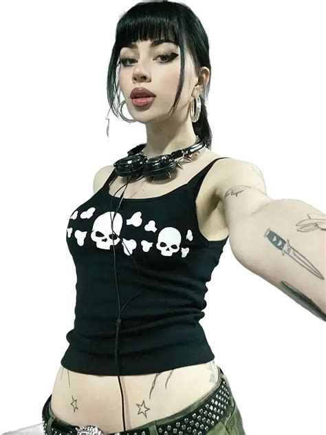 Skull And Crossbone Print Tank Top In 2024 Y2k Outfits Winter Y2k