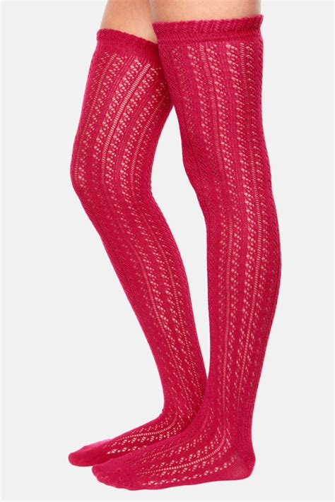 Cute Over The Knee Socks Wine Red Socks Pointelle Socks 18 00
