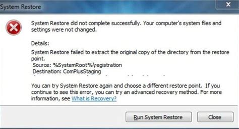 system restore fail windows diary