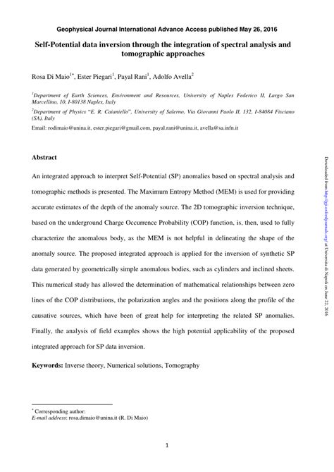 Pdf Self Potential Data Inversion Through The Integration Of Spectral