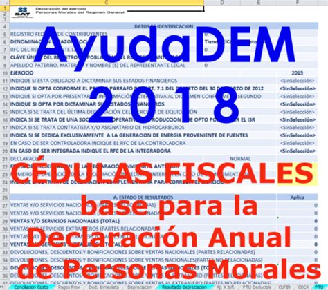 Excel Cédulas Fiscales Base Para Declaración Anual De Personas Morales
