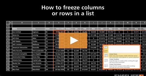 how to freeze columns or rows in a list video exceljet