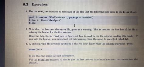 6 3 exercises 1 use the read csv function to read