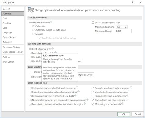 a1 vs r1c1 reference style in excel
