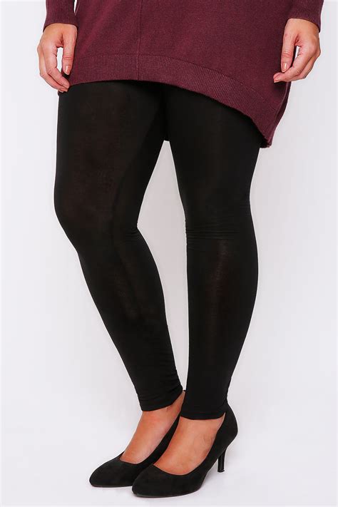 Black Viscose Elastane Full Length Leggings Plus Size 16 To 32