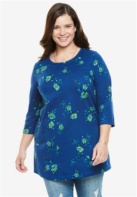 Perfect Printed Three Quarter Sleeve Tunic Plus Size Tunics Full Beauty