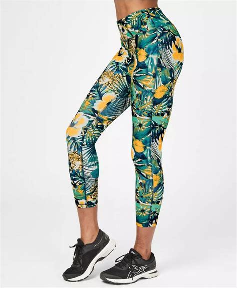 Contour 7 8 Workout Leggings Green Hibiscus Floral Print Womens