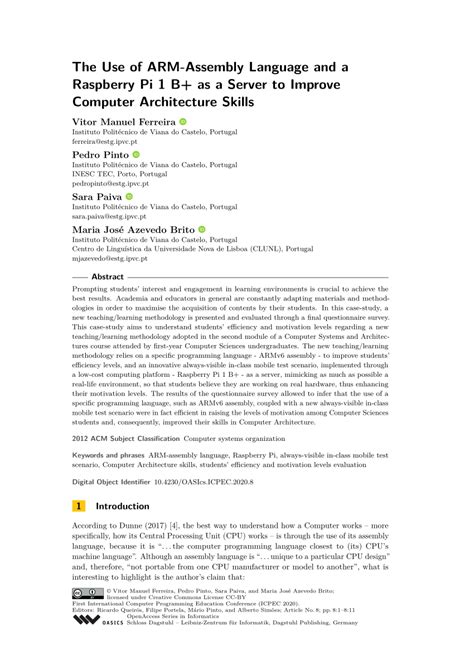 pdf the use of arm assembly language and a raspberry pi 1 b as a