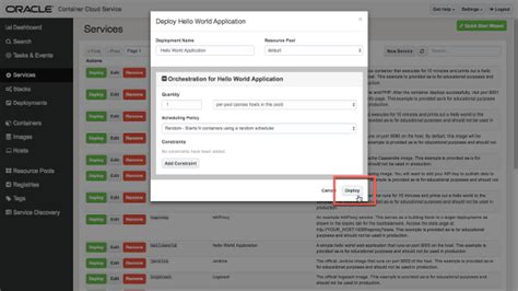 running a docker container with oracle container cloud service in three