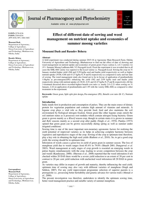 Pdf Effect Of Different Date Of Sowing And Weed Management On