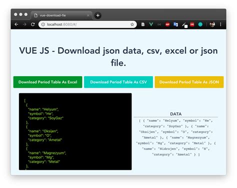 download json data with vue components vue script