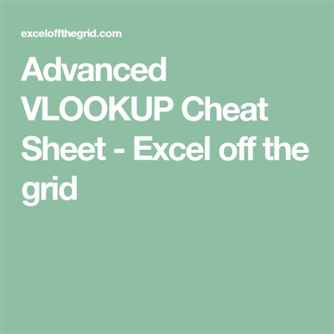 advanced vlookup cheat sheet excel off the grid images