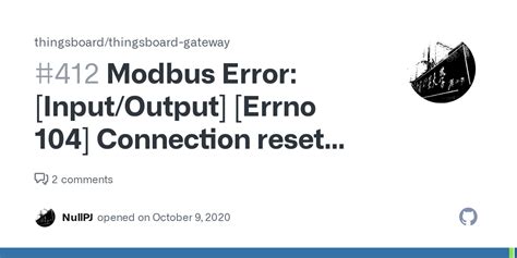 modbus error [input output] [errno 104] connection reset by peer