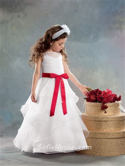 A Line Princess Scoop Floor Length White Organza Flower Girl Dress With
