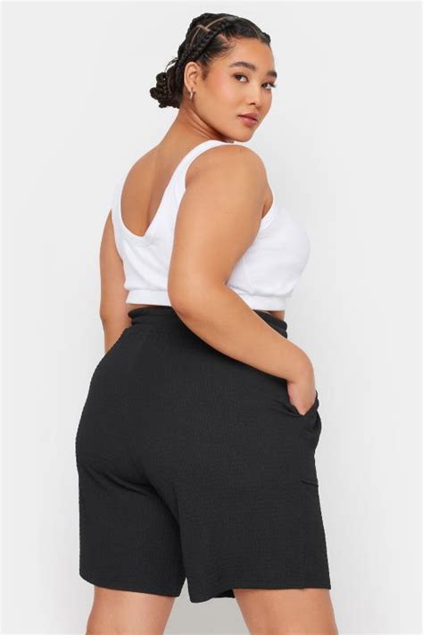 Yours Plus Size Black Textured Crinkle Shorts Yours Clothing