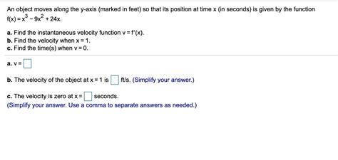Solved An Object Moves Along The Y Axis Marked In Feet So