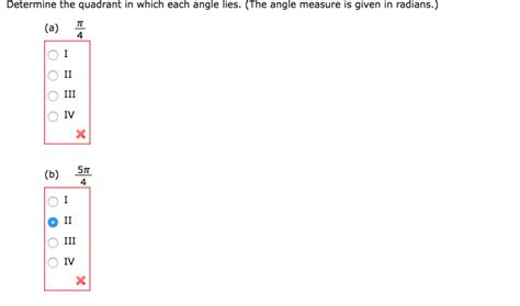solved determine the quadrant in which each angle lies