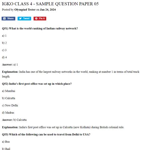 Igko Class 4 Sample Question Paper 05 Olympiad Tester