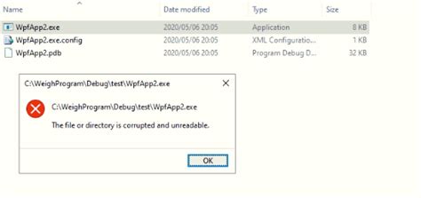 c the file or directory is corrupted and unreadable on exe files