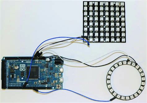 arduino due connected to the adafruit neopixel 24 rgb led ring and the