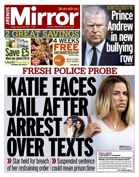 Sunday Mirror Front Page 23rd Of January 2022 Tomorrows Papers Today
