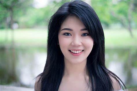 Hd Wallpaper Women Model Asian Smiling Black Hair Depth Of Field