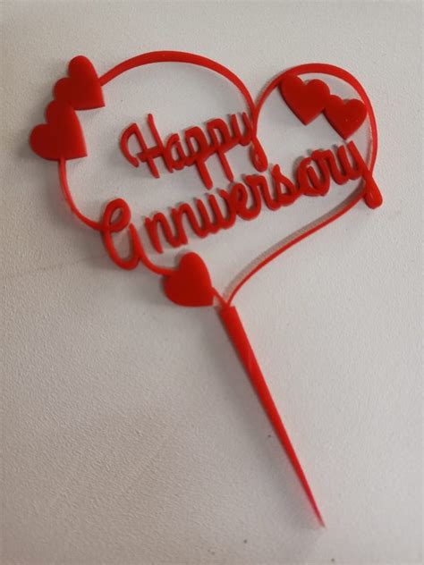 Heart Red Happy Anniversary Acrylic Cake Topper For Anniversaries