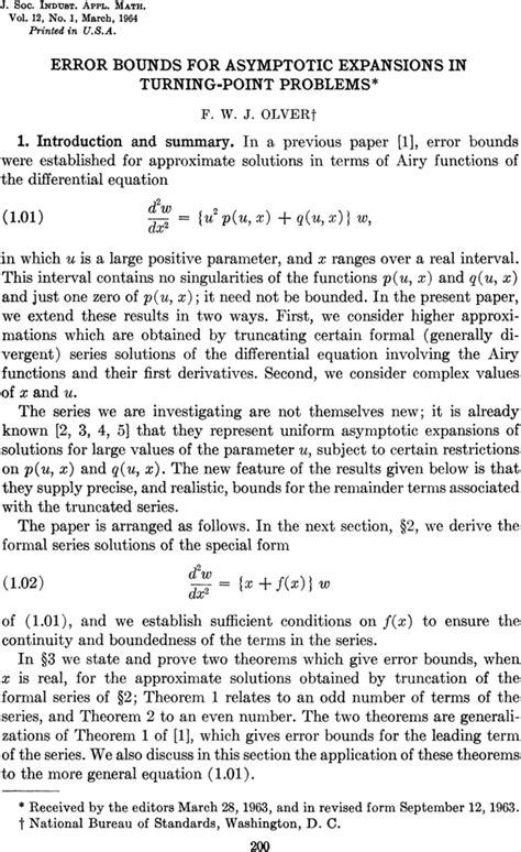 Error Bounds For Asymptotic Expansions In Turning Point Problems Siam