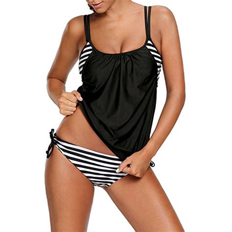 Lelinta Lelinta Womens Stripes Lined Up Double Up Tankini Bikini Top