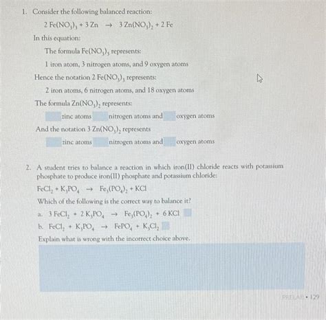Solved 1 Consider The Following Balanced Reaction
