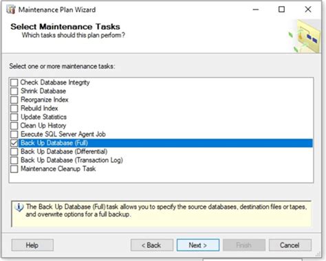 backup database task in sql server maintenance plans