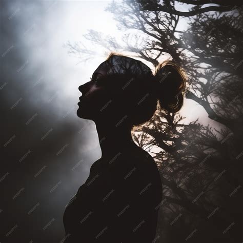 Premium Ai Image The Silhouette Of A Woman Standing In Front Of A Tree