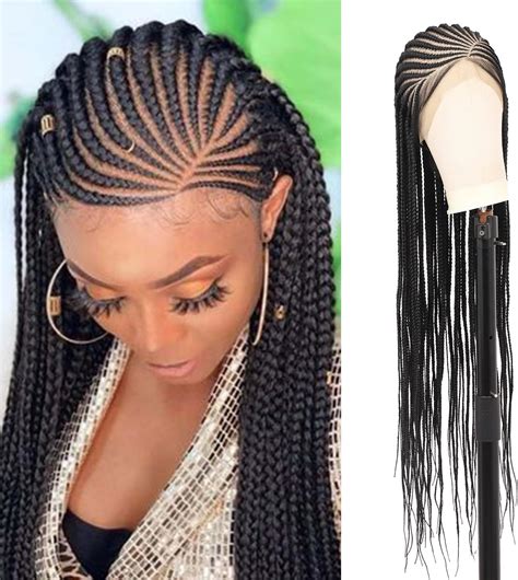 Esnccur 13x8 Hd Lace Front Braided Wigs Cornrow Box