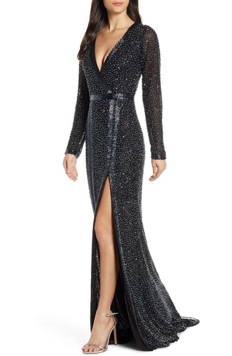 Mac Duggal Long Sleeve Beaded Gown Nordstrom