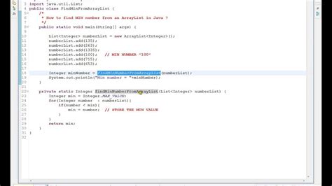 how to find min number from an arraylist in java youtube